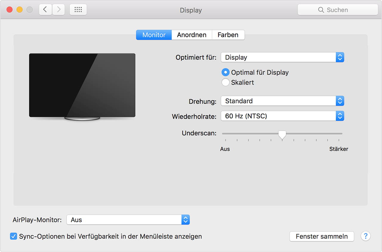 Informationen zu Overscan und Underscan auf dem Mac, auf Apple TV oder ...