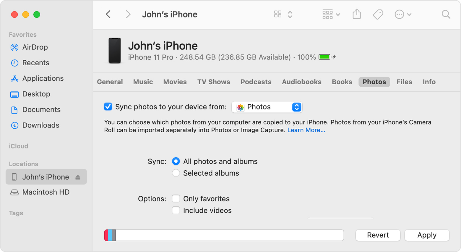Sync your photos manually using the Finder - Apple Support