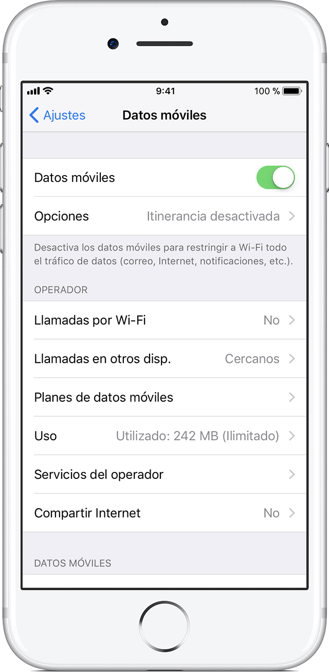 Comprobar el uso de datos móviles en el iPhone y el iPad - Soporte ...