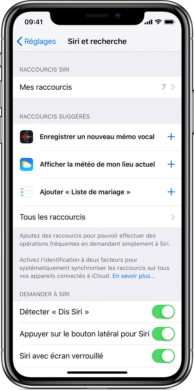 Utilisation des raccourcis Siri - Assistance Apple