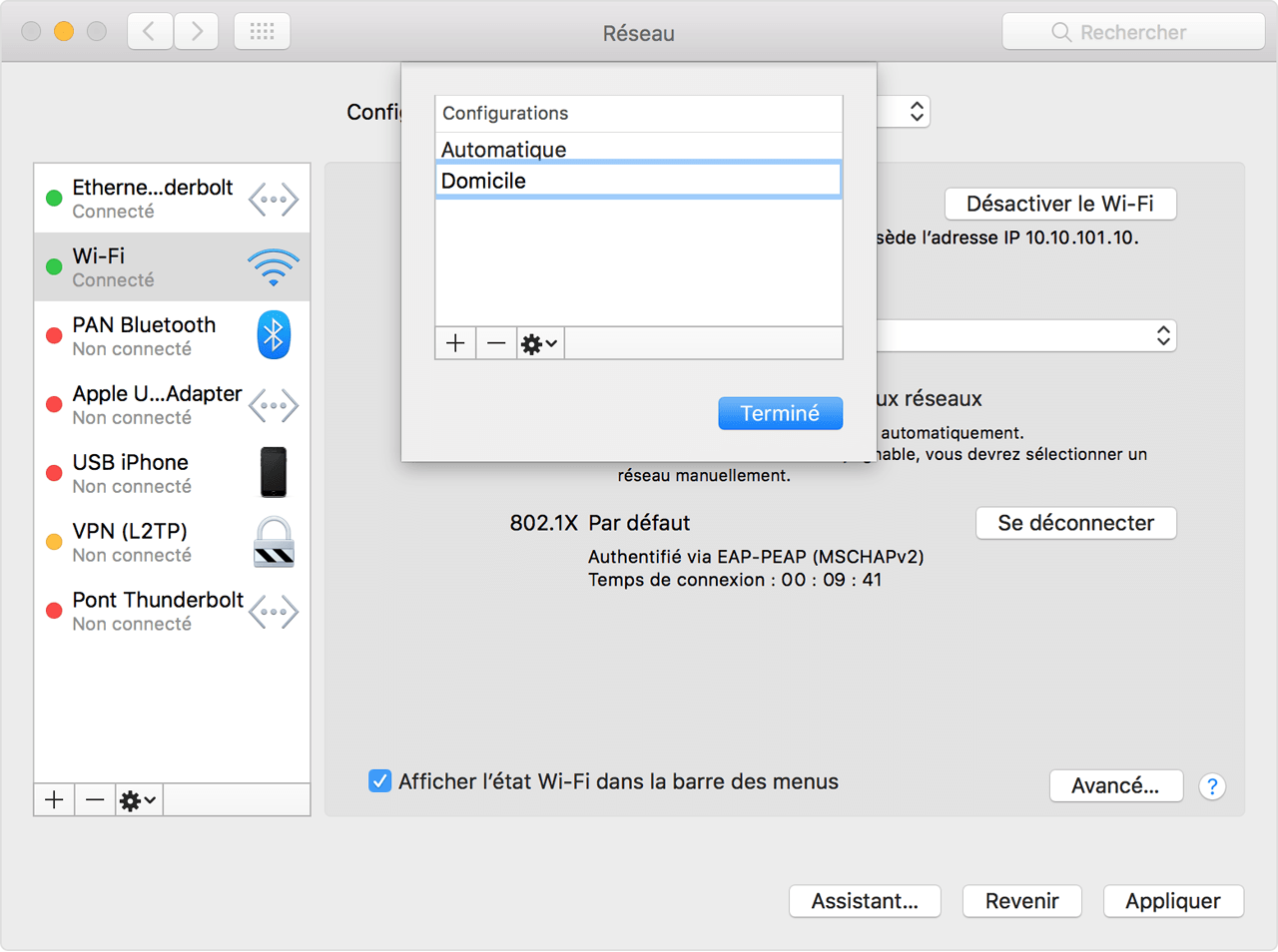 Utilisation des configurations réseau sur votre Mac - Assistance Apple
